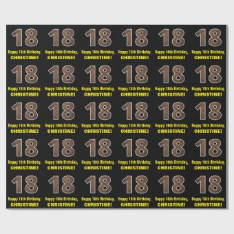 18th Birthday: Name & Faux Wood Grain Pattern "18" Wrapping Paper | Zazzle