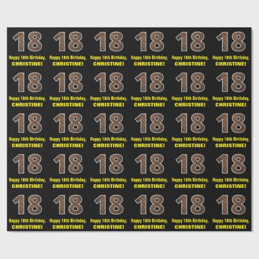 18th Birthday: Name & Faux Wood Grain Pattern "18" Wrapping Paper | Zazzle