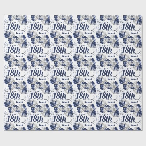 18th Birthday Navy Balloons Wrapping Paper | Zazzle