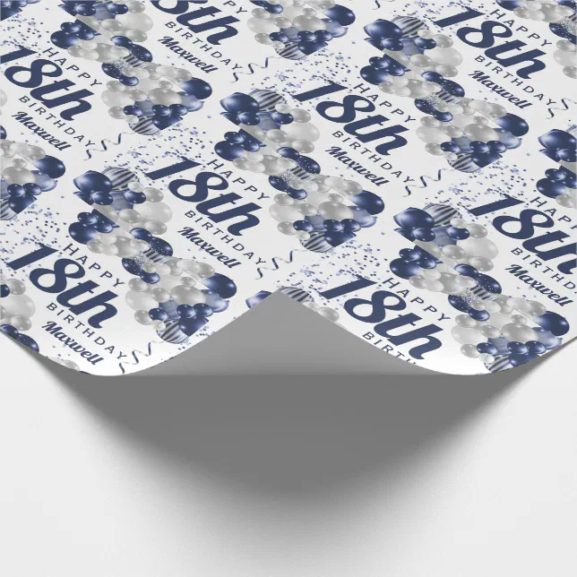 18th Birthday Navy Balloons Wrapping Paper | Zazzle
