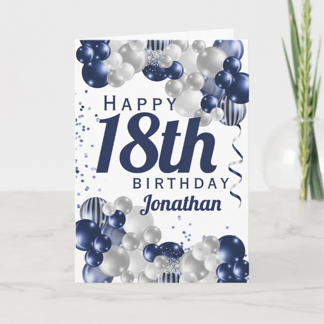 18th Birthday Navy Blue Balloons Card | Zazzle