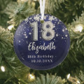 18th birthday navy blue silver stars glass ornament | Zazzle