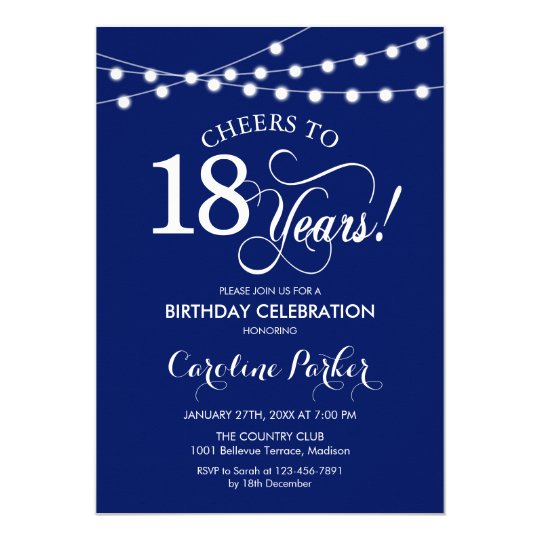 18th Birthday - Navy Blue White Invitation | Zazzle.com