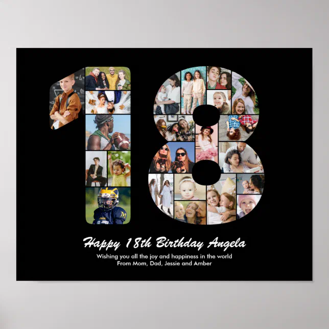 18th Birthday Number 18 Custom Photo Collage Poster | Zazzle