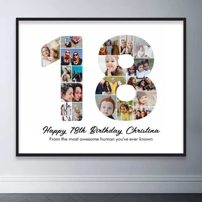 18th Birthday Number 18 Photo Collage Picture Poster | Zazzle