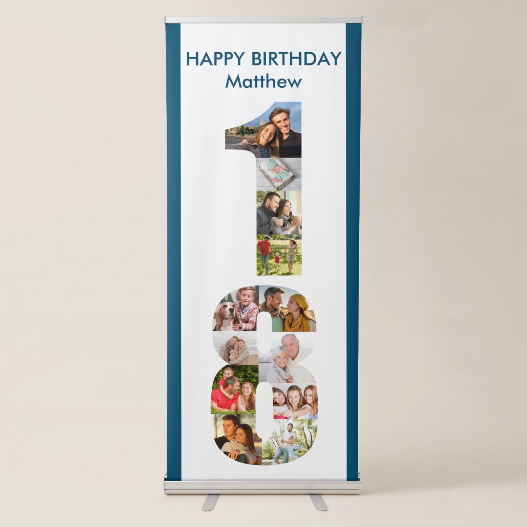 18th Birthday Number 18 Photo Collage Retractable Banner | Zazzle