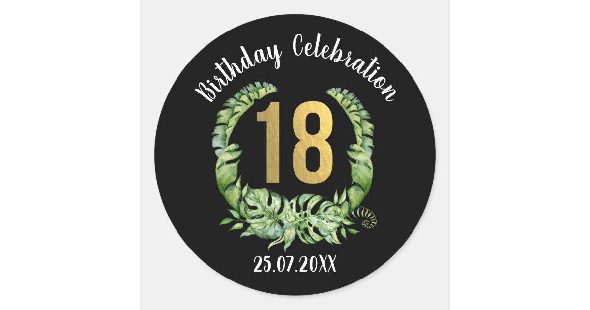 18th Birthday Party black gold Classic Round Sticker | Zazzle