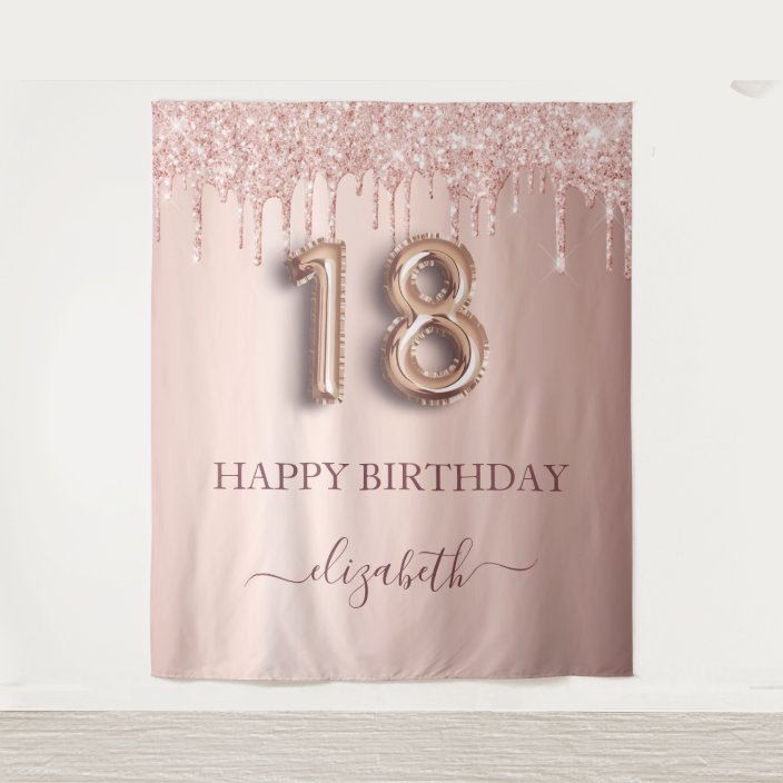 18th birthday party blush pink rose gold glitter tapestry | Zazzle.com