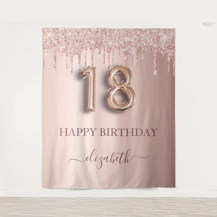 18th birthday party blush pink rose gold glitter tapestry | Zazzle