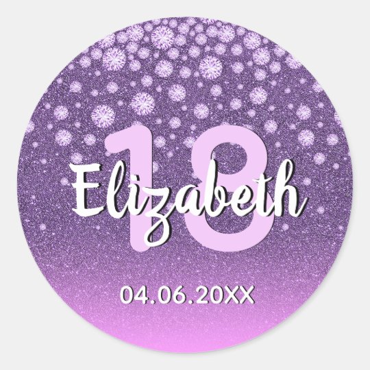 18th birthday party diamonds glitter purple pink classic round sticker ...