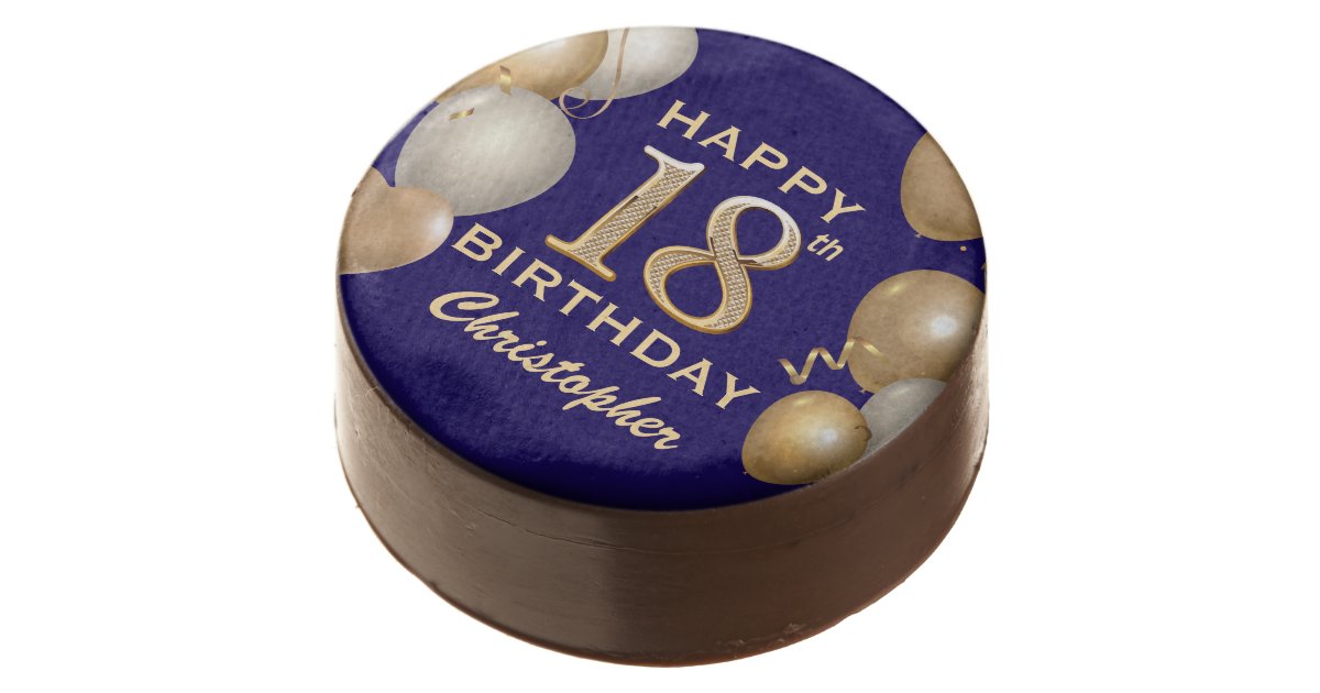 18th Birthday Party Navy Blue and Gold Balloons Chocolate Covered Oreo ...
