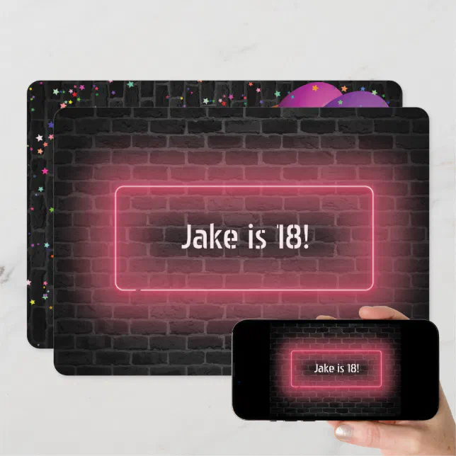 18th Birthday Party Neon sign on wall Invitation | Zazzle