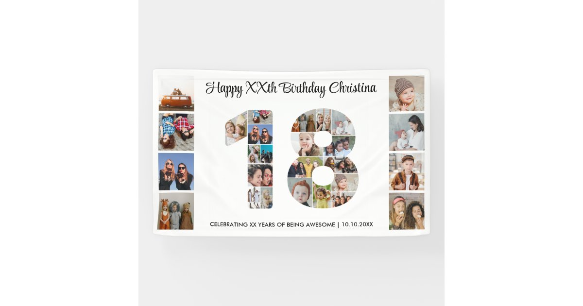 18th Birthday Party Number 18 Photo Collage Banner | Zazzle