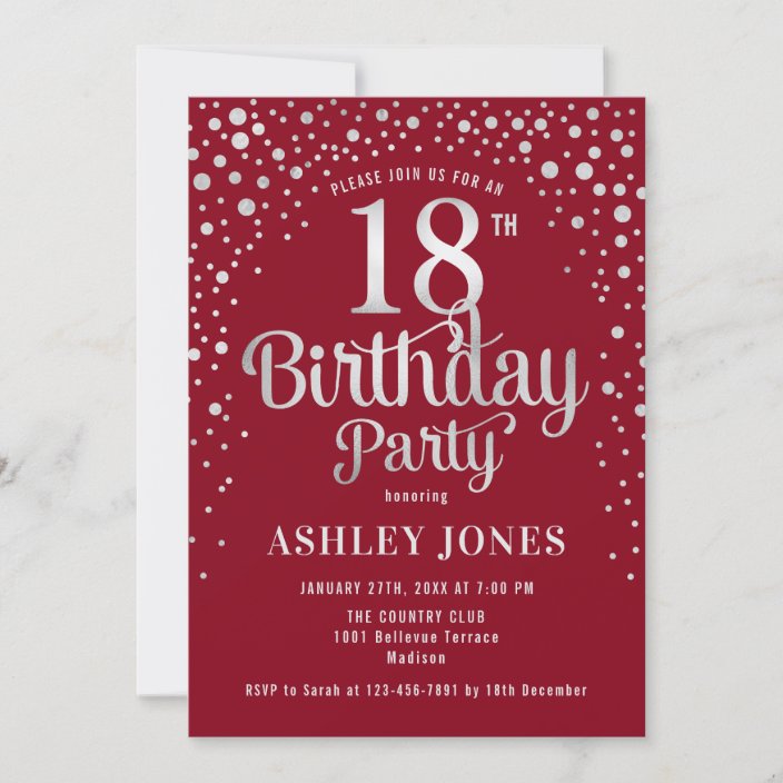 18th Birthday Party - Red & Silver Invitation | Zazzle