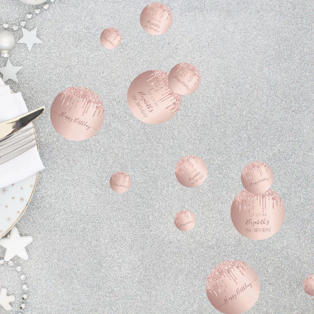 18th birthday party rose gold glitter drips pink confetti | Zazzle