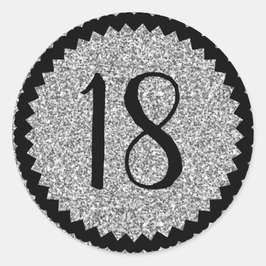 18th Birthday Party Silver Glitter Classic Classic Round Sticker ...