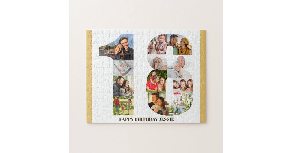 18th Birthday Photo Collage Neutral Number 18 Jigsaw Puzzle | Zazzle