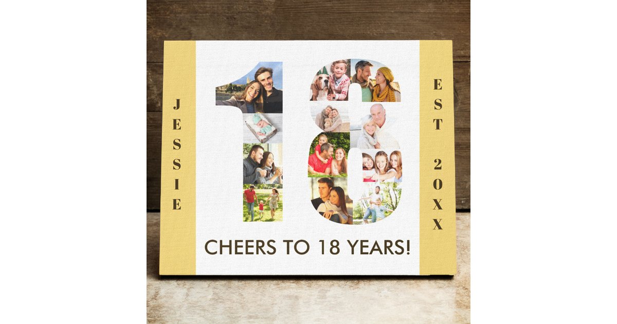 18th Birthday Photo Collage Number 18 Neutral Canvas Print | Zazzle