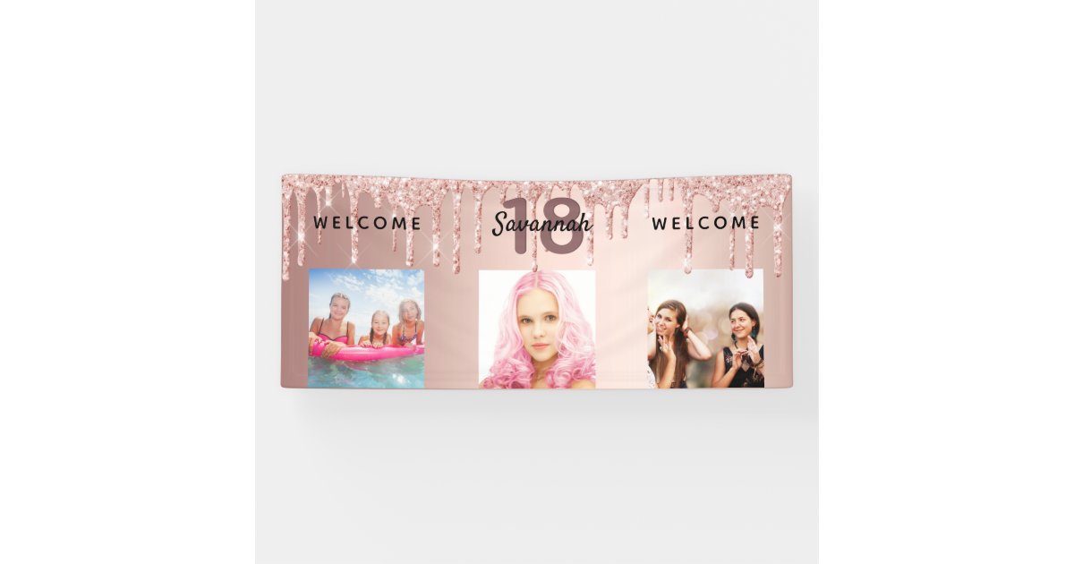 18th birthday photo rose gold glitter sparkle banner | Zazzle.com