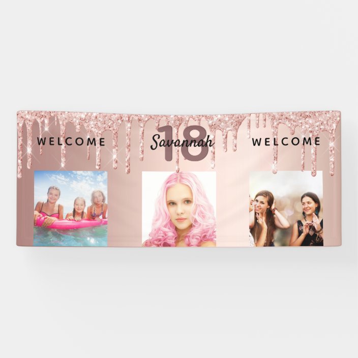 18th birthday photo rose gold glitter sparkle banner | Zazzle.com