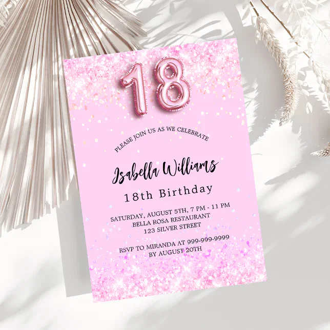 18th Birthday pink confetti girl party Invitation Postcard | Zazzle