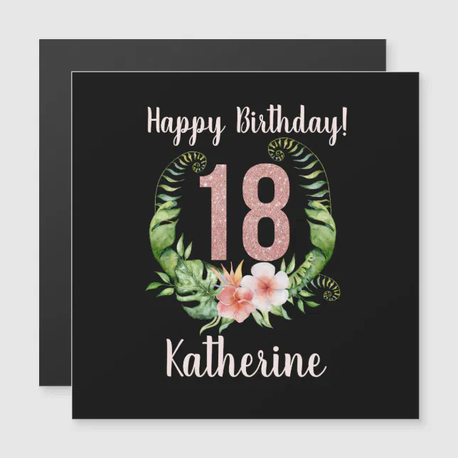 18th Birthday Pink Glitter Floral Name Card | Zazzle