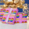 18th Birthday: Pink Stripes & Hearts, Rainbow # 18 Wrapping Paper | Zazzle