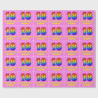 18th Birthday: Pink Stripes & Hearts, Rainbow # 18 Wrapping Paper | Zazzle