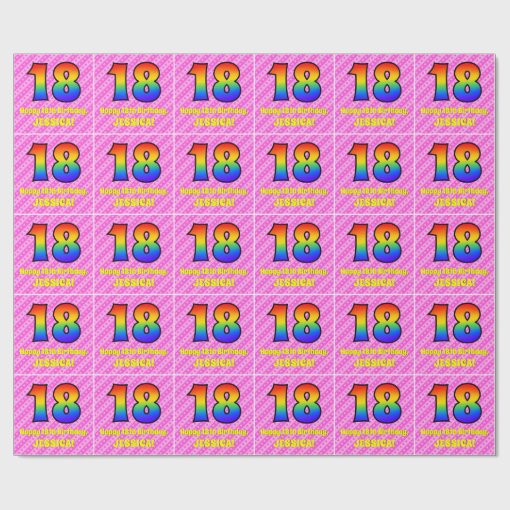 18th Birthday: Pink Stripes & Hearts, Rainbow # 18 Wrapping Paper | Zazzle