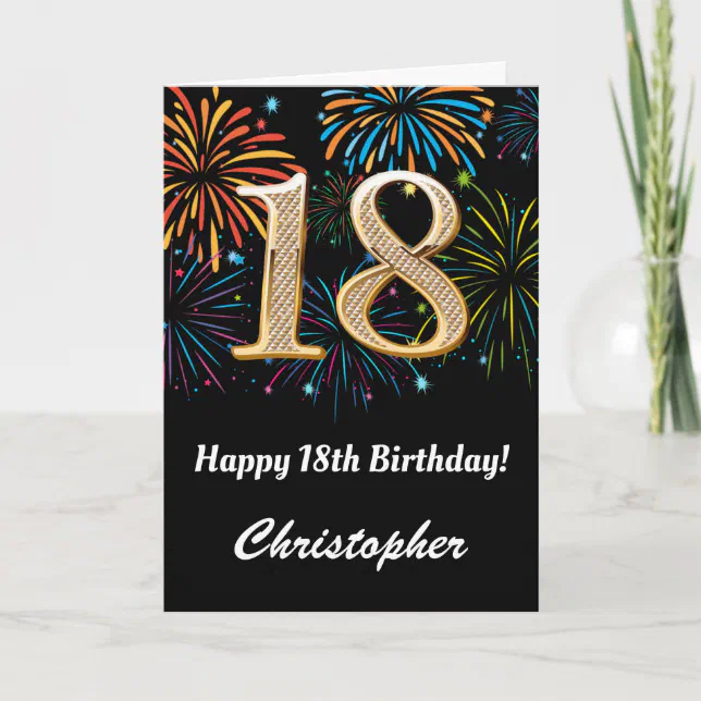18th Birthday Rainbow Fireworks Black and Gold Card | Zazzle