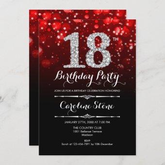 18th Birthday - Red Black Silver Invitation | Zazzle
