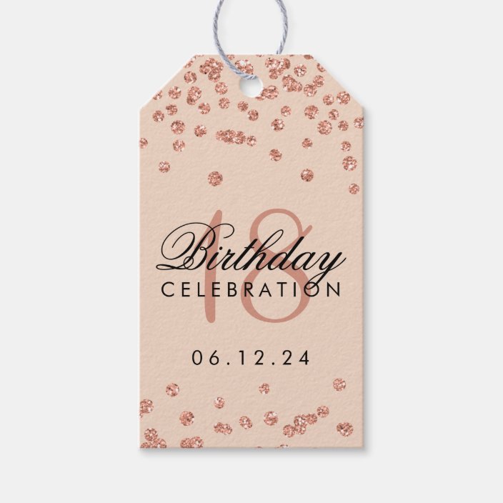 18th Birthday Rose Gold Faux Glitter Confetti Gift Tags | Zazzle.com