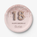 18th birthday rose gold glitter pink balloon style paper plates | Zazzle