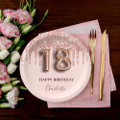 18th birthday rose gold glitter pink balloon style paper plates | Zazzle