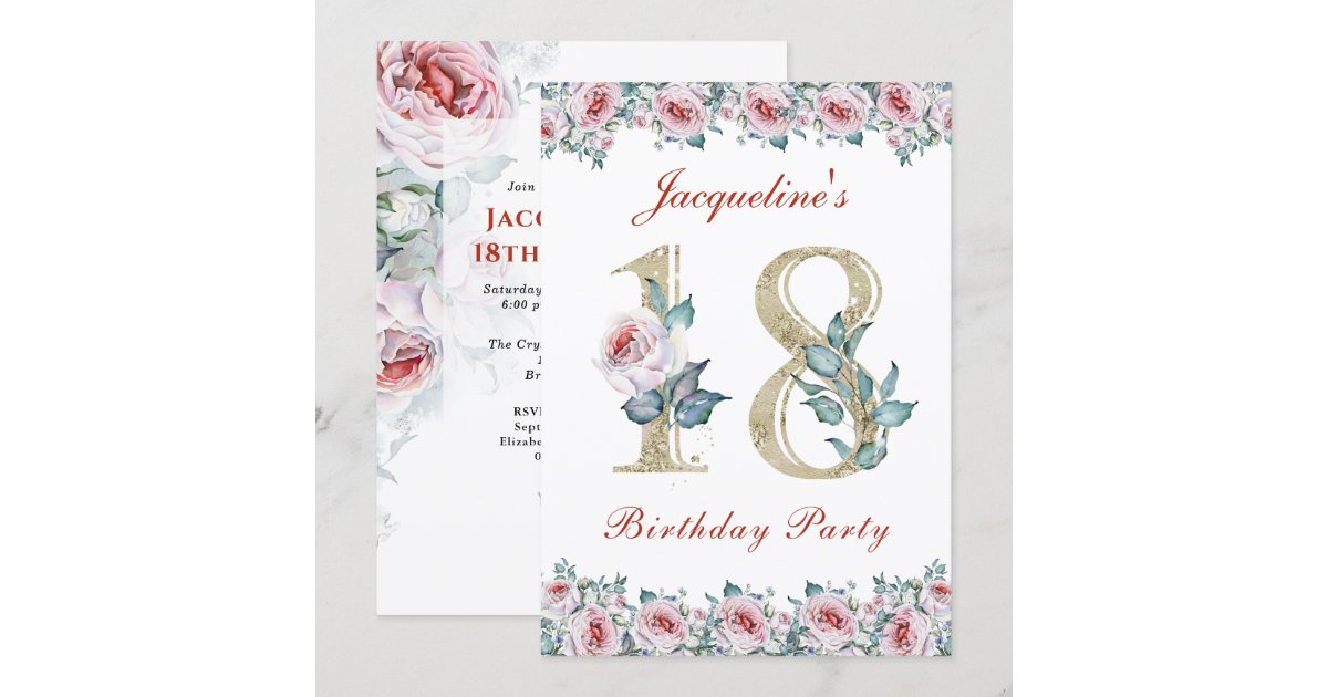 18th Birthday Roses Party Invitation | Zazzle