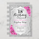 18th Birthday - Silver Stripes Pink Roses Invitation | Zazzle