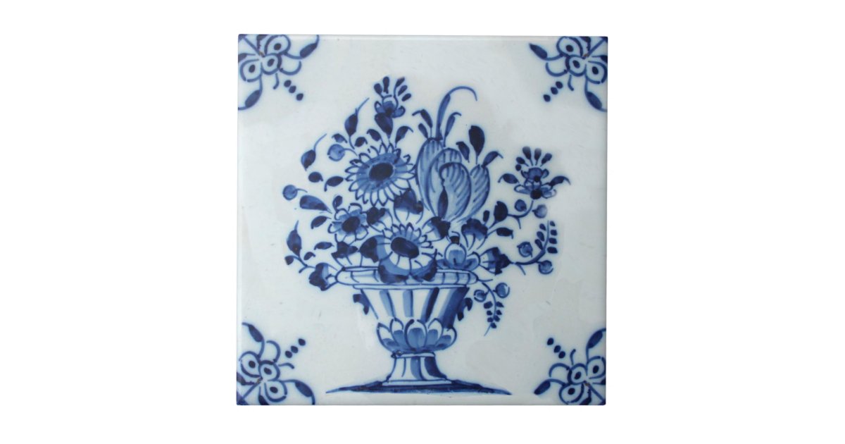 18th Century Dutch Delft Flower Arrangement Repro Ceramic Tile | Zazzle