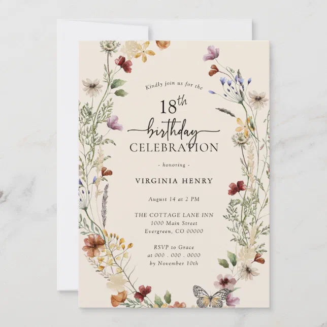 18th Floral Birthday Invitation | Zazzle