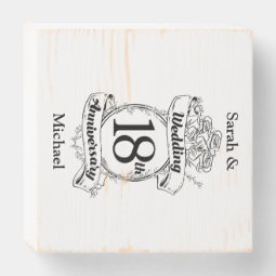 18th Wedding Anniversary Black and White Roses Wooden Box Sign | Zazzle