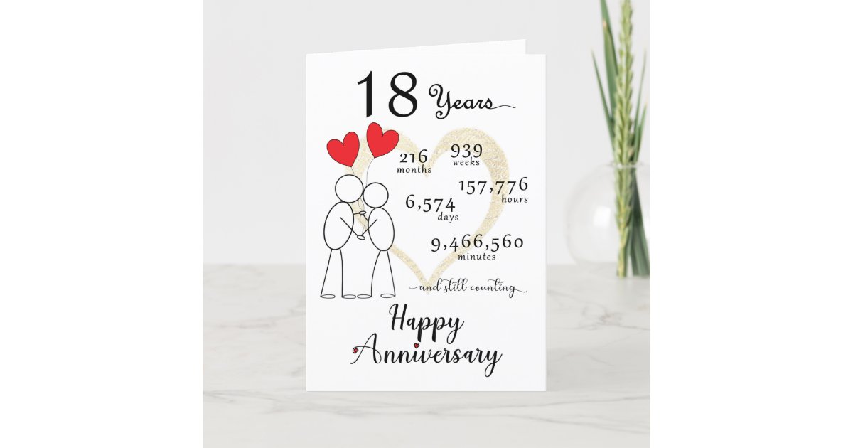 18th Wedding Anniversary Card with heart balloons | Zazzle