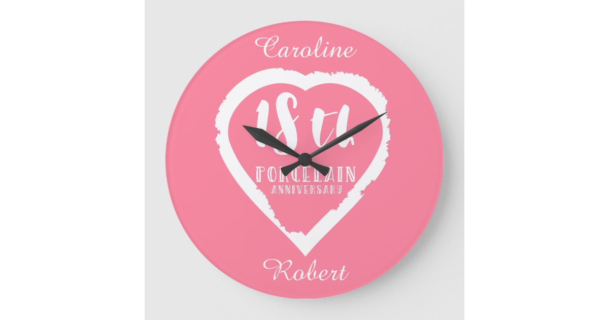 18th Wedding anniversary traditional porcelain Large Clock | Zazzle