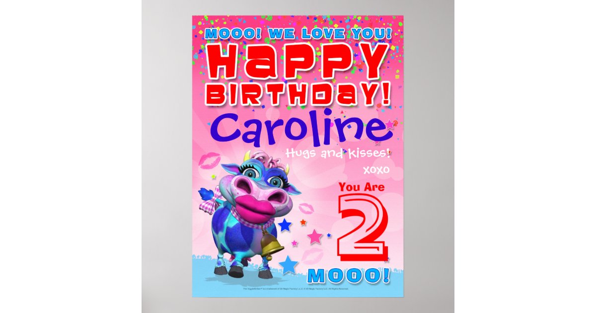18x24" GiggleBellies Kissy Moo Birthday Poster | Zazzle
