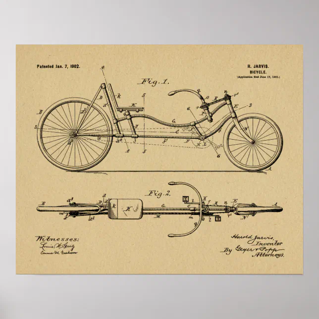 1902 Bicycle Recumbent Design Patent Art Print | Zazzle