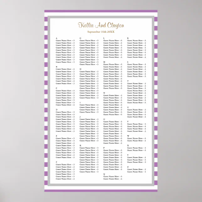 190 Purple/White Stripes Wedding Seating Chart | Zazzle