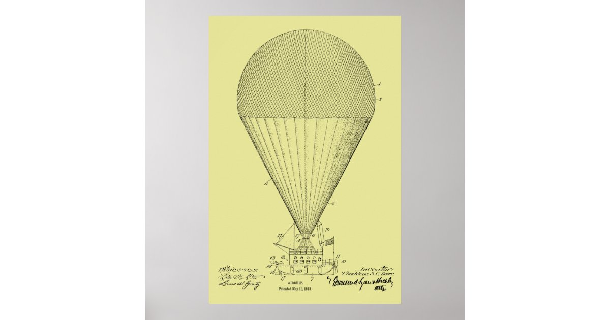 1913 Boat Airship Balloon Patent Art Drawing Print | Zazzle