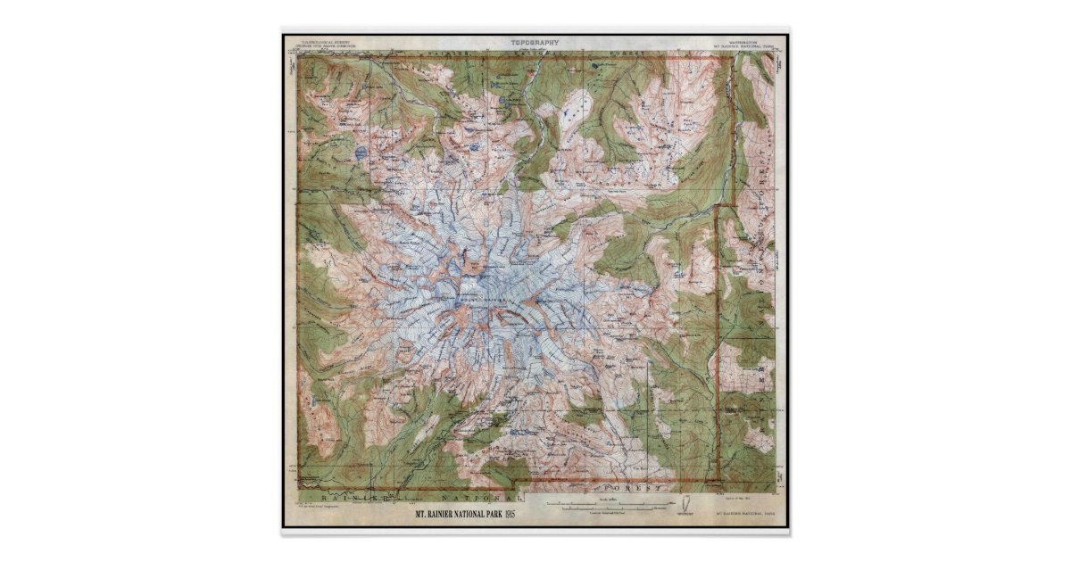 1915 MT. RAINIER TOPOGRAPHIC MAP POSTER | Zazzle