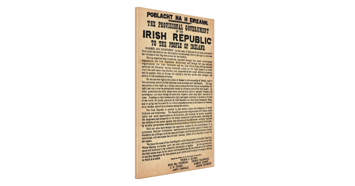 1916 Irish Proclamation Canvas (Original Copy) | Zazzle