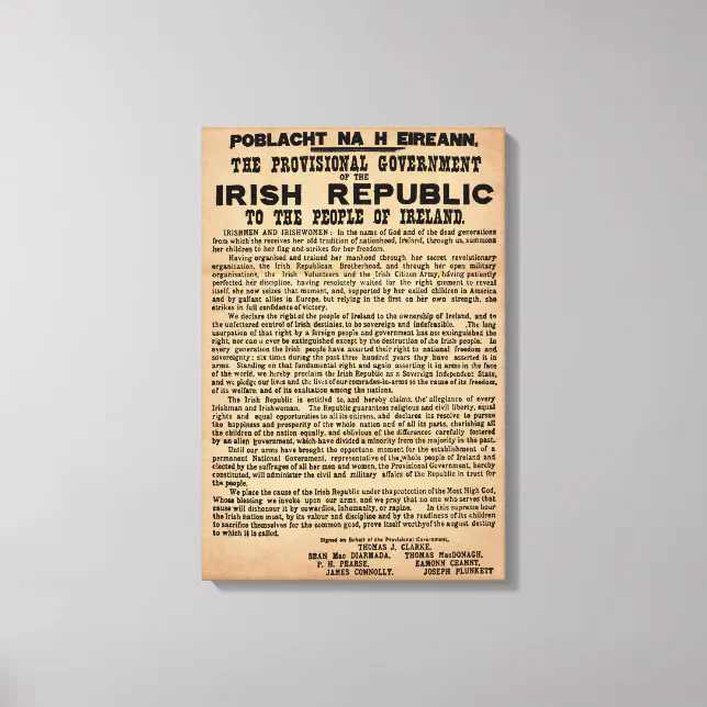 1916 Irish Proclamation Canvas (Original Copy) | Zazzle