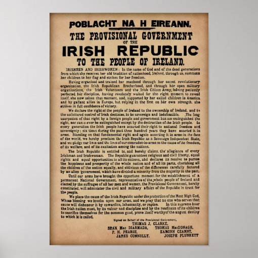 1916 Irish Proclamation - Original Copy Poster | Zazzle