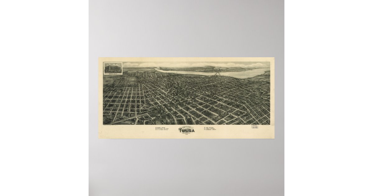 1918 Tulsa, OK Birds Eye View Panoramic Map Poster | Zazzle